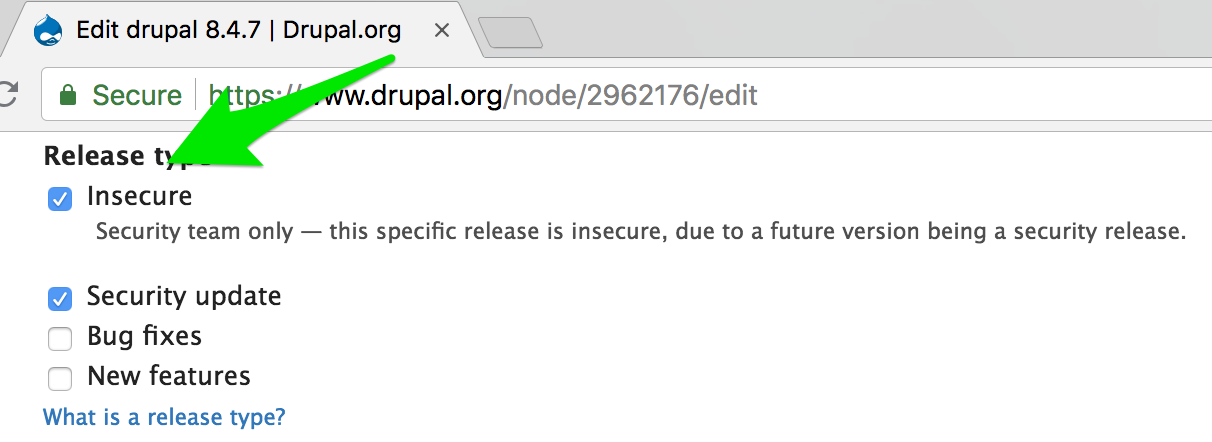 If the next minor version of core has a security release, status still says "Security update ...