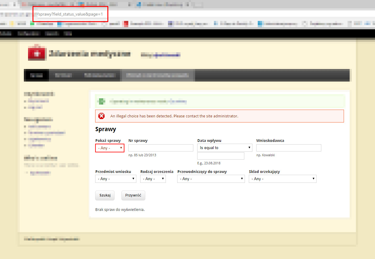 Default option in select list in exposed filter breaks pager (An illegal choice has been ...