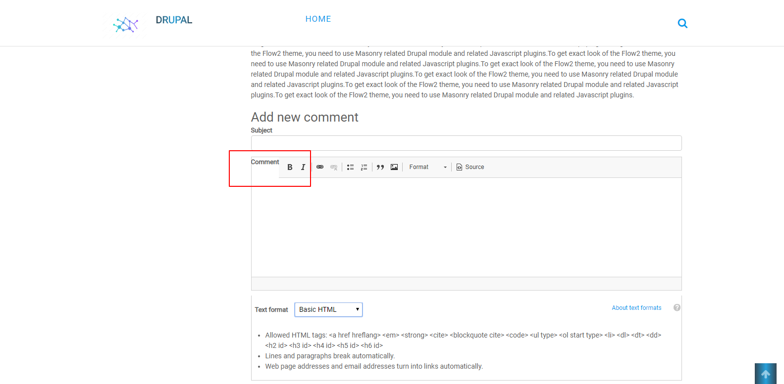 Comment label is not show proper aligned and for Restricted Html option comment box width is not ...