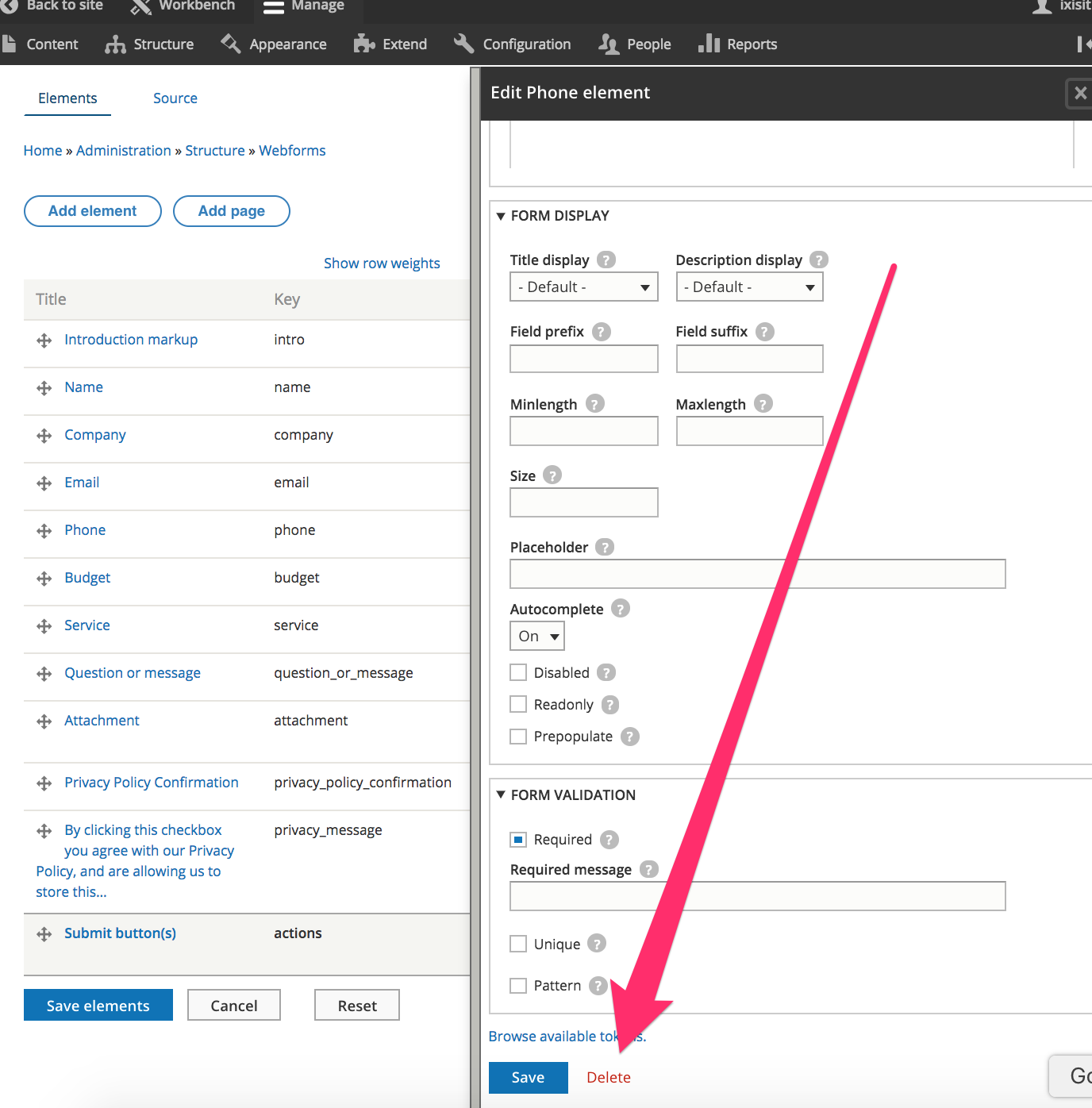 Remove delete button from element dialog [#3002723] | Drupal.org