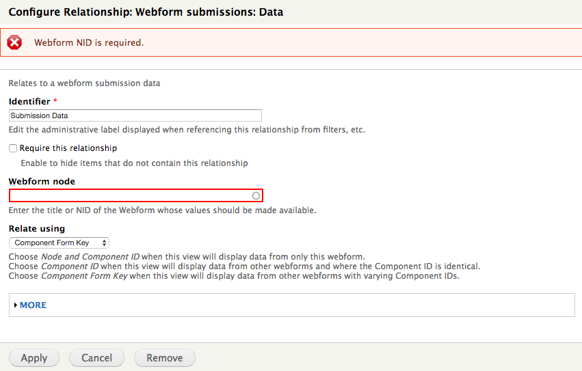 Views submission data relationship handler limited to fixed nid/cid [#2996933] | Drupal.org