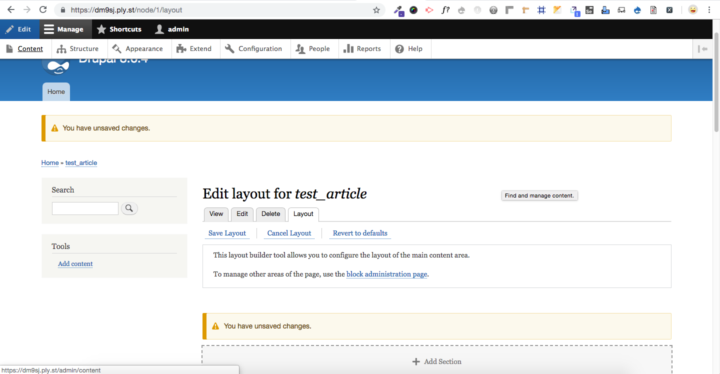 Layout builder is showing two status messages [#3023228] | Drupal.org