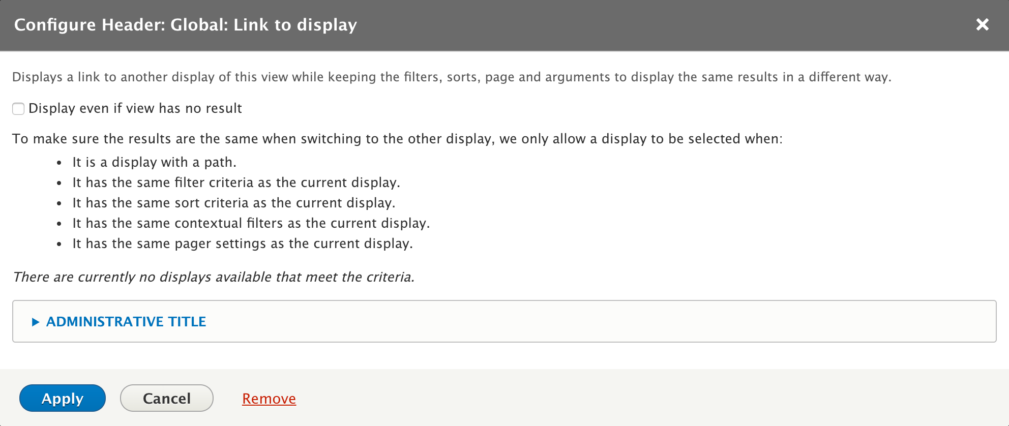 Add views area plugin to display a link to another view display within the same view [#3025657 ...