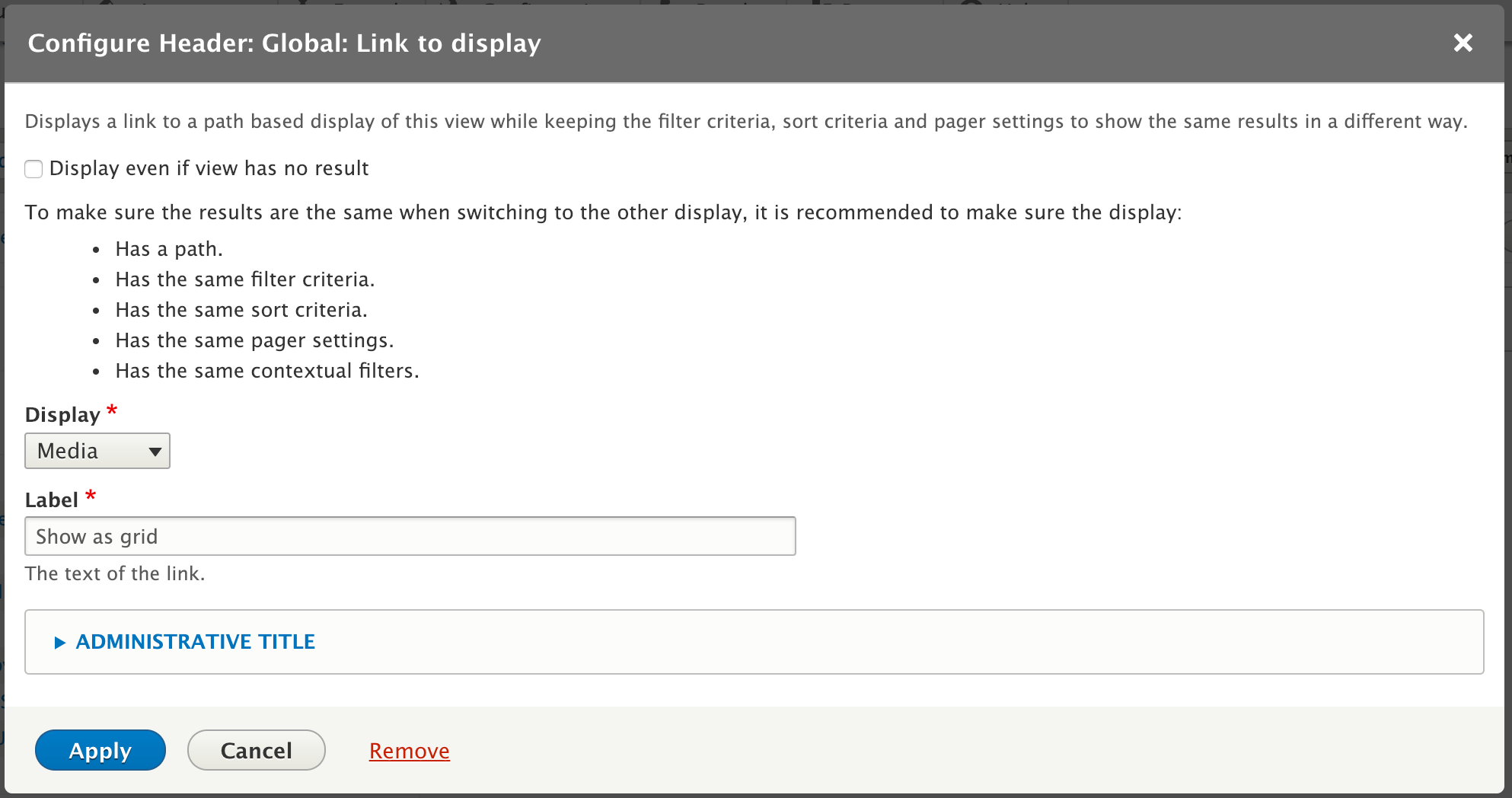 Add views area plugin to display a link to another view display within the same view [#3025657 ...