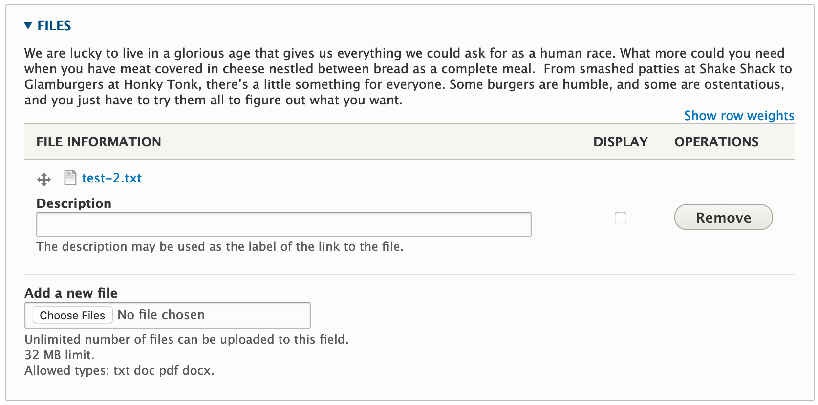 Don't add tabledrag support if there's just a single item [#3033663] | Drupal.org