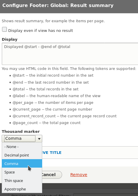 Add thousands separator to Views result summary [#3034161] | Drupal.org