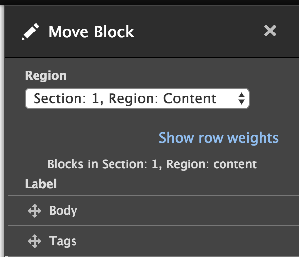Allow reordering blocks without a pointer device [#2995689] | Drupal.org