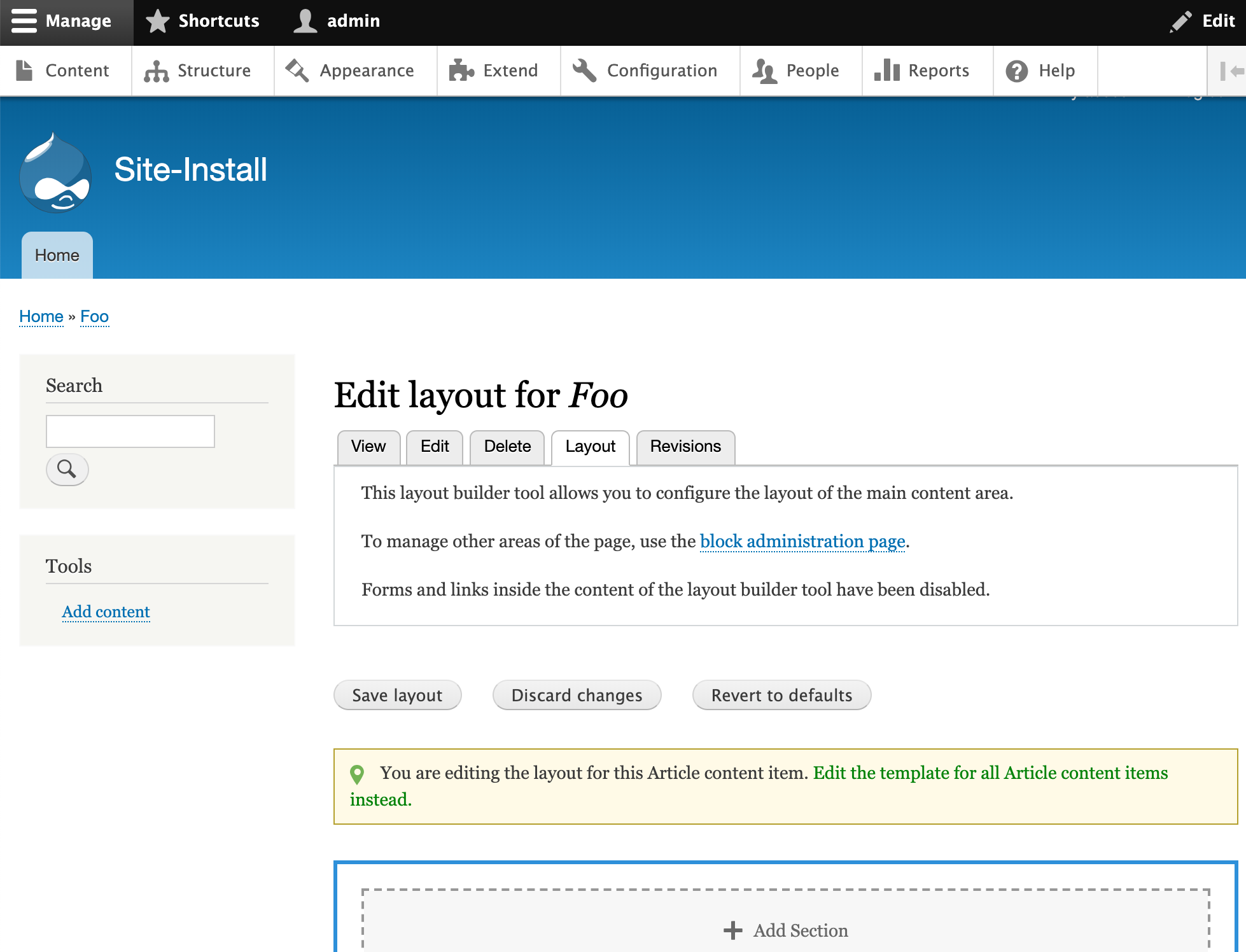 Layout Builder should allow a setting/toggle for helper message ("You are editing the ...
