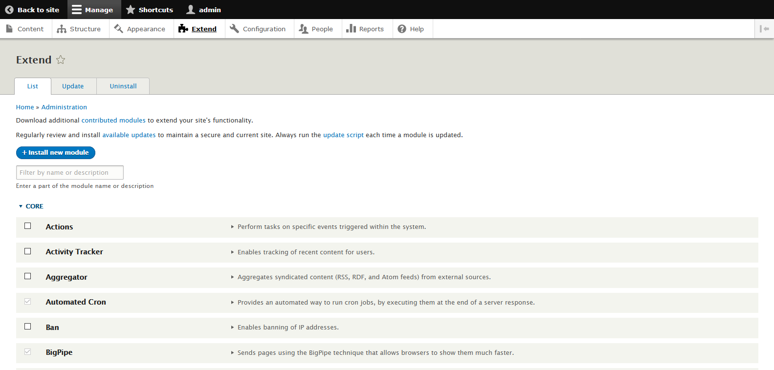 Horizontal scrollbar on /admin/modules [#3033734] | Drupal.org