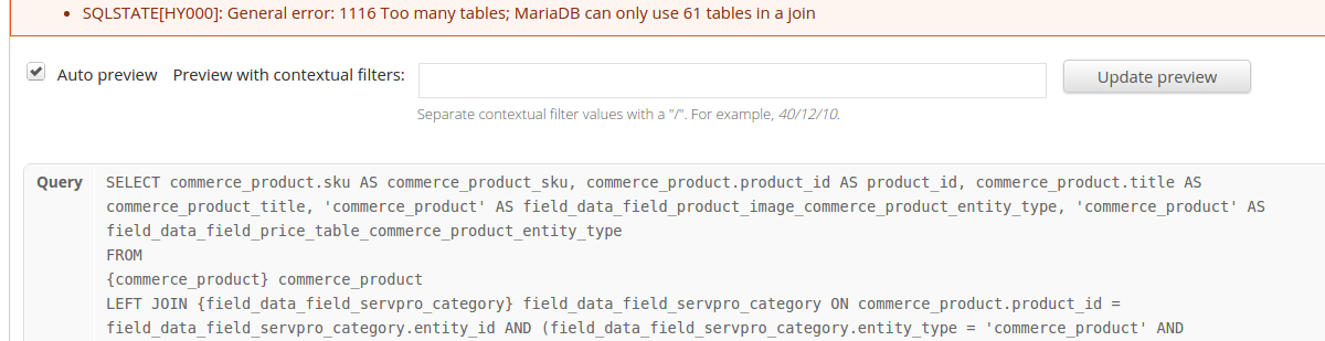 "SQLSTATE[HY000]: General error: 1116 Too many tables" with filter for field of relation ...