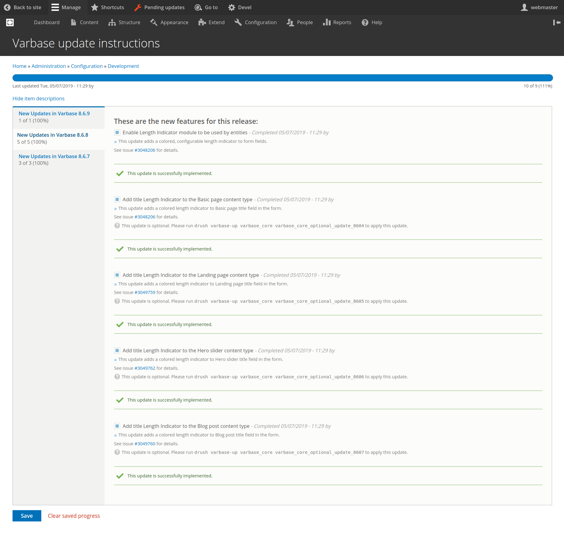 Mark all updates by the update helper checklist as successful on ...