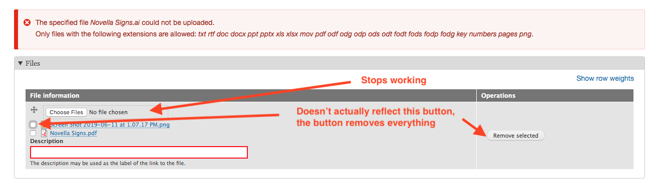 File upload field and remove selected broken when one of many files is ...