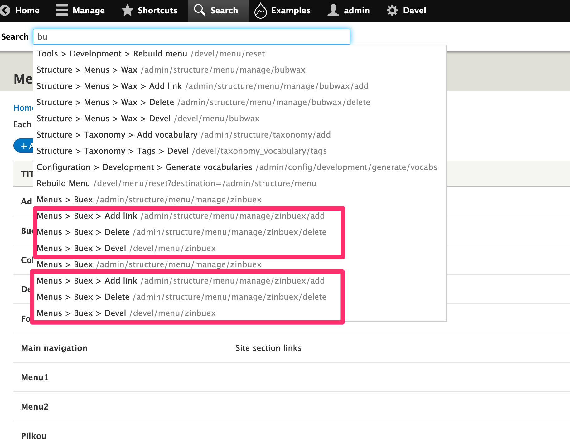 Restore in search feature bundles and menus removed for performance reasons [#3062346] | Drupal.org