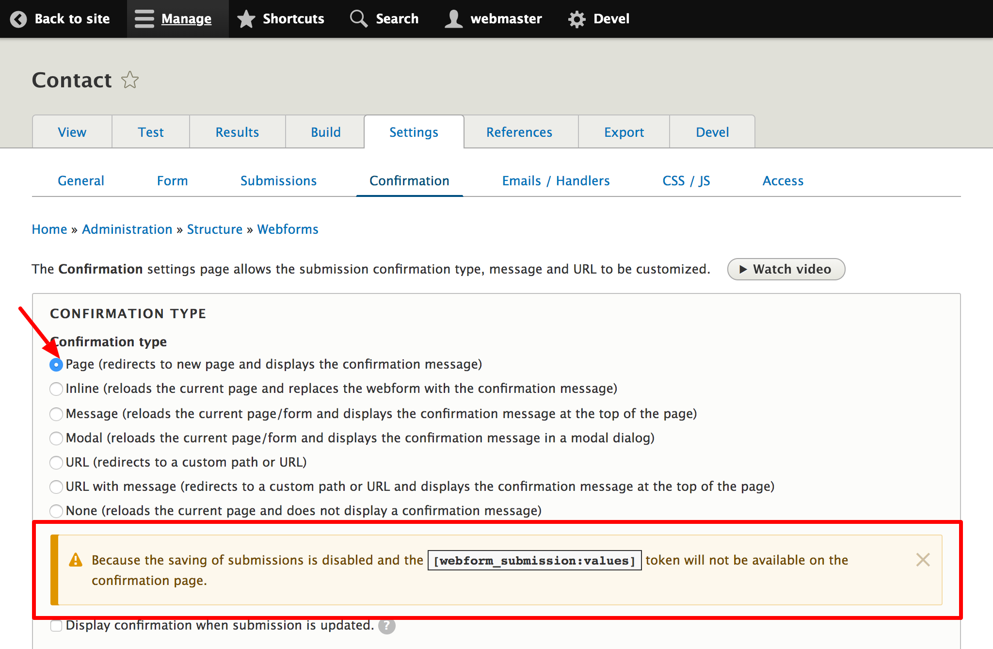 Webform Submission Tokens Not Available For Confirmation Page When Saving Submissions Disabled