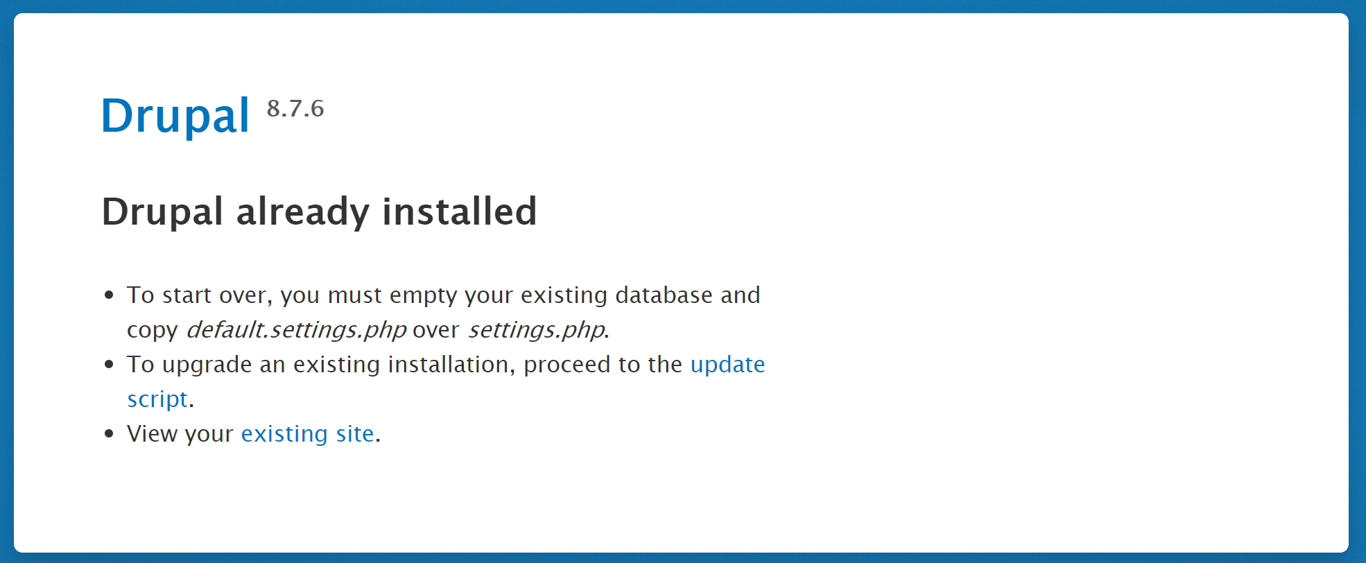 Installer sometimes gives "Drupal already installed" message even if ...