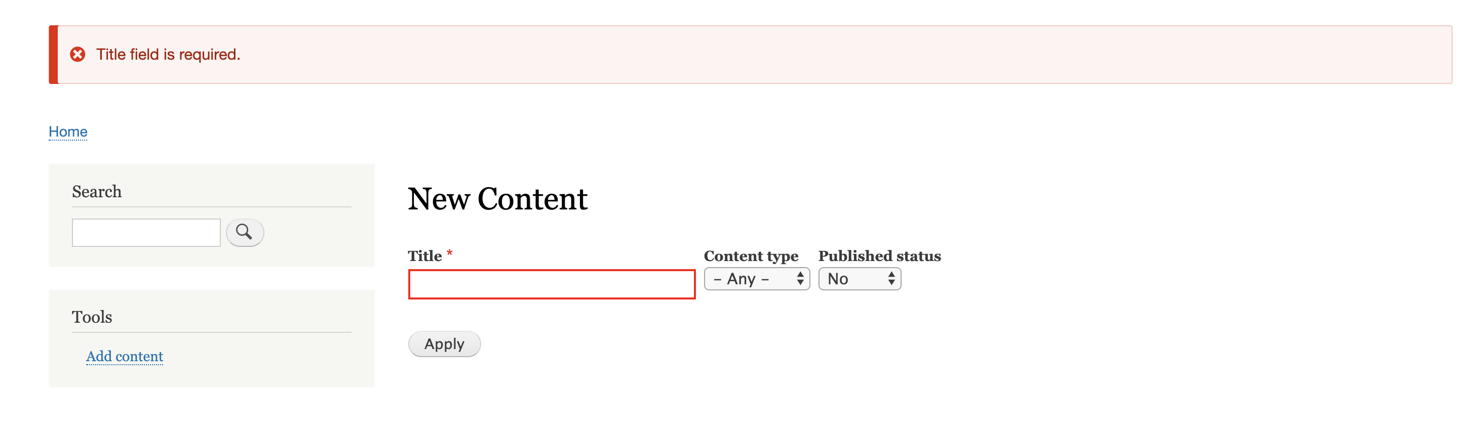 An empty required exposed filter field does not display error message ...