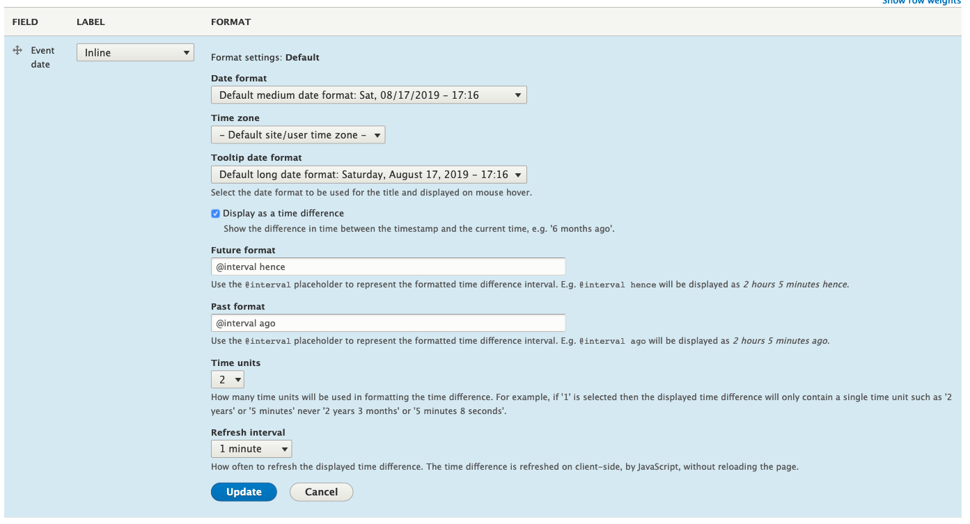 Allow TimestampFormatter to show as a fully cacheable time difference with JS [#2921810 ...