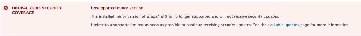 Drupal core should inform the user of the security coverage for the site's installed minor ...