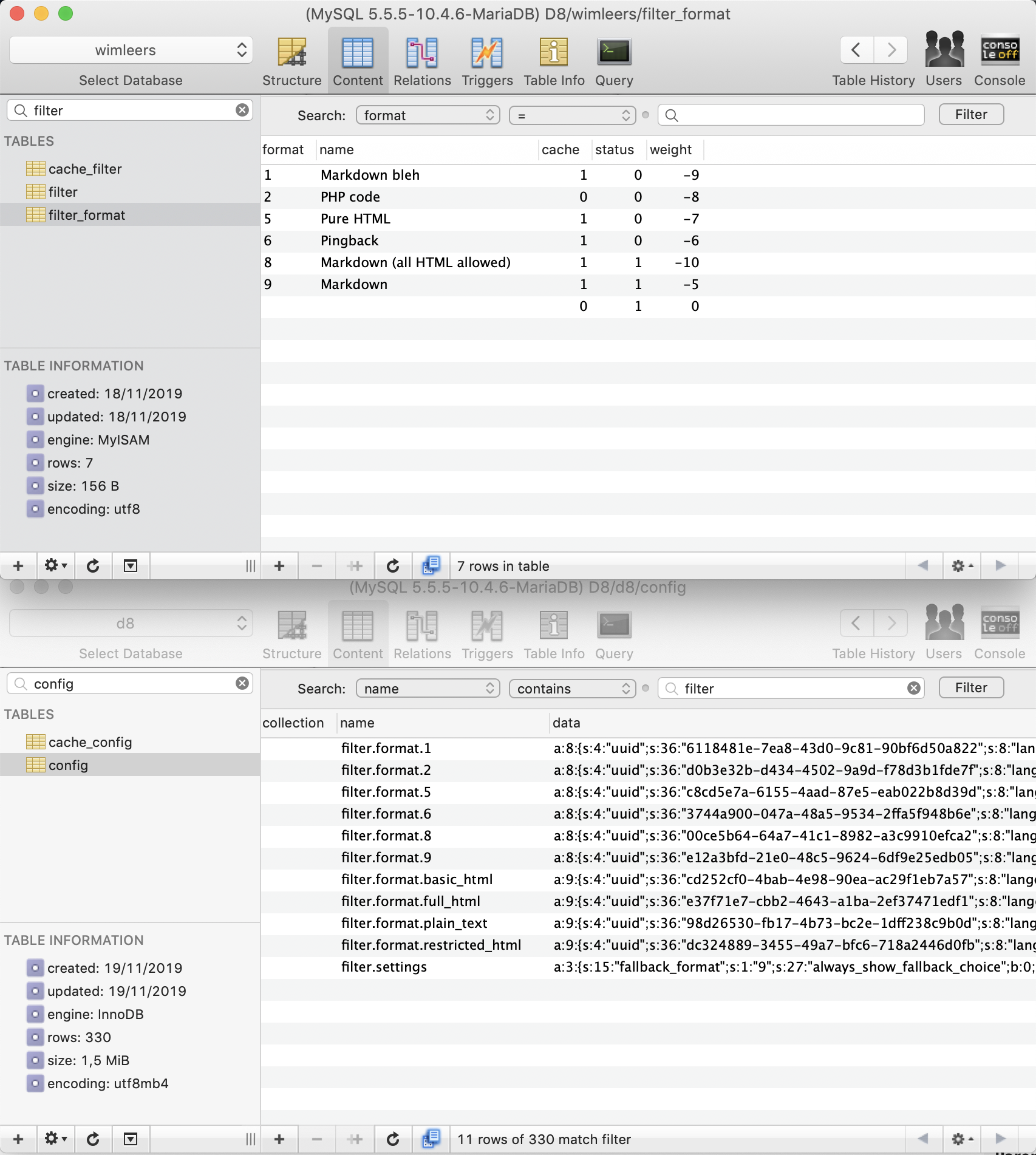 Text formats that are migrated from D6 to D7 to D8 get a numerical ID ...