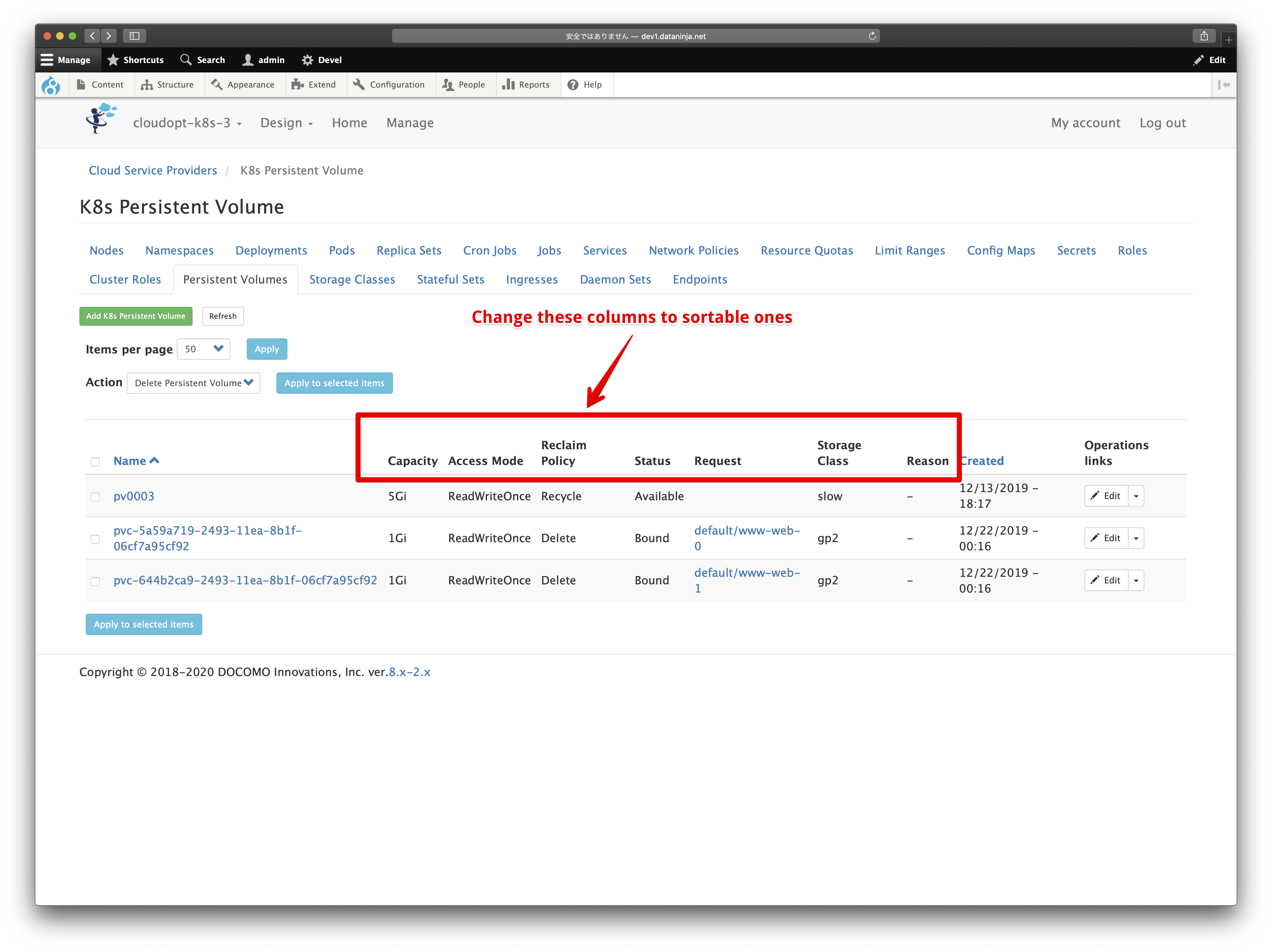 Add more properties of persistent volume in the list view [#3105016] | Drupal.org