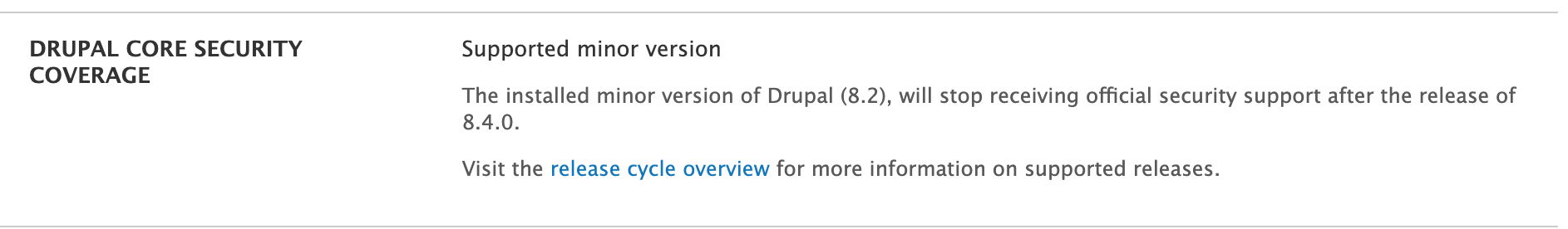 Drupal core should inform the user of the security coverage for the site's installed minor ...