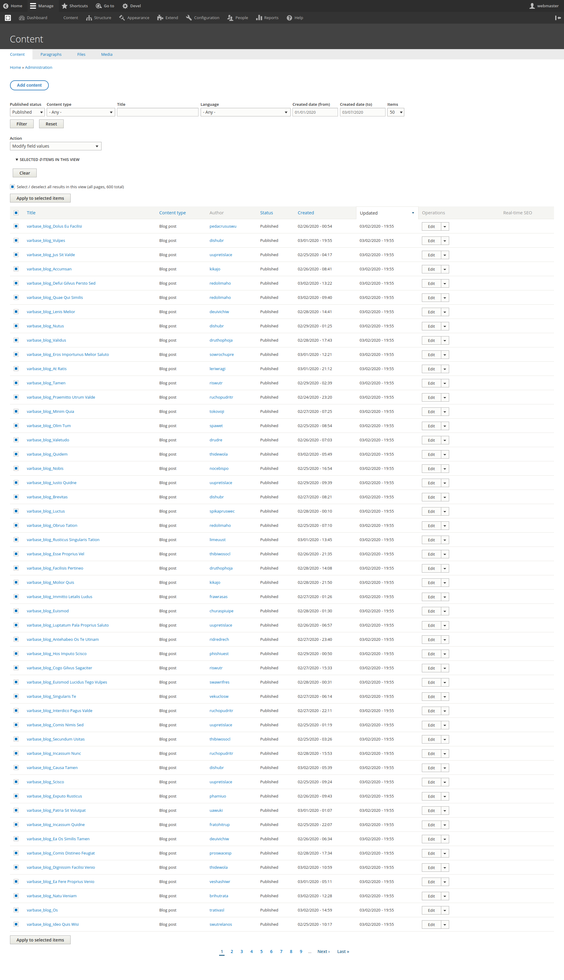 Change default config for admin [Content, and People] views to work ...