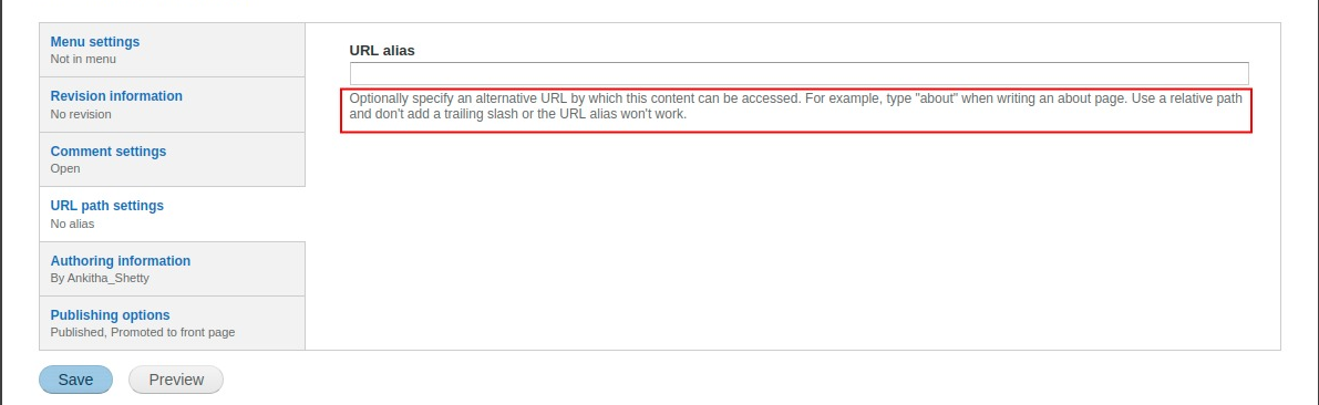 Rewrite description for URL alias on node/add/* [#1388832] | Drupal.org
