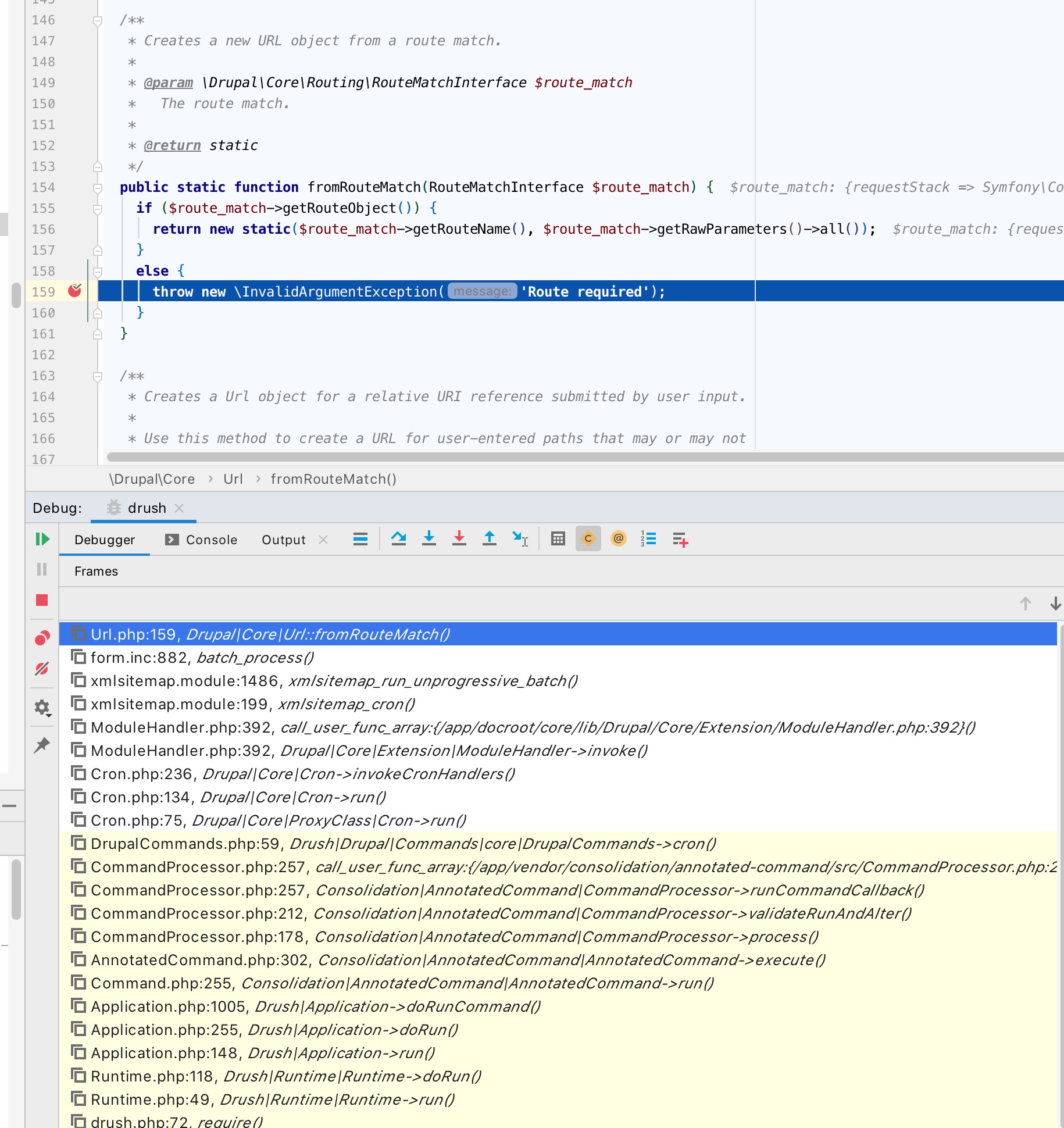 "InvalidArgumentException: Route Required" exception when running cron through drush [#3100808 ...