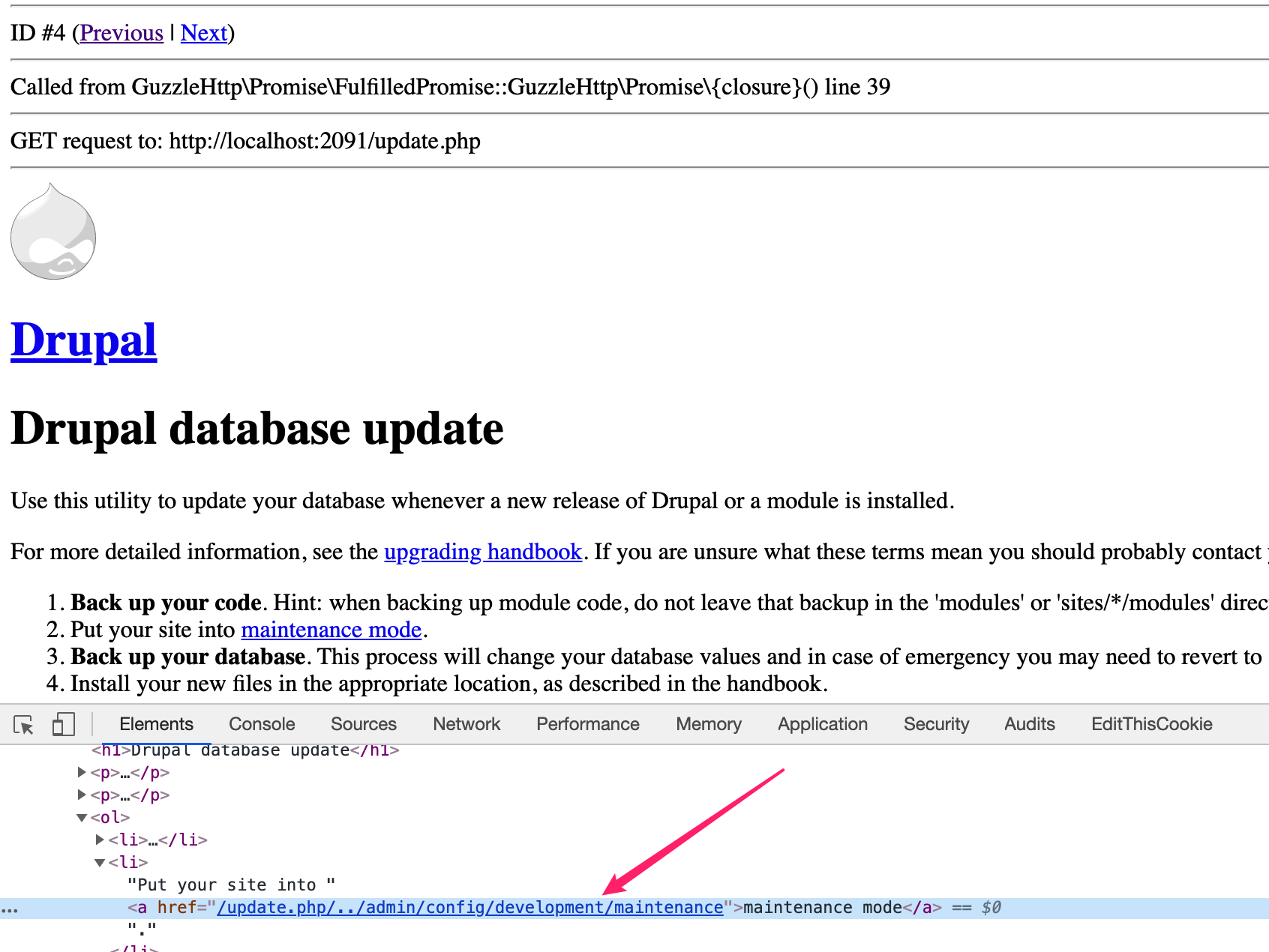 Broken link to 'Put your site into maintenance mode' on update.php results in WSOD [#2830326 ...