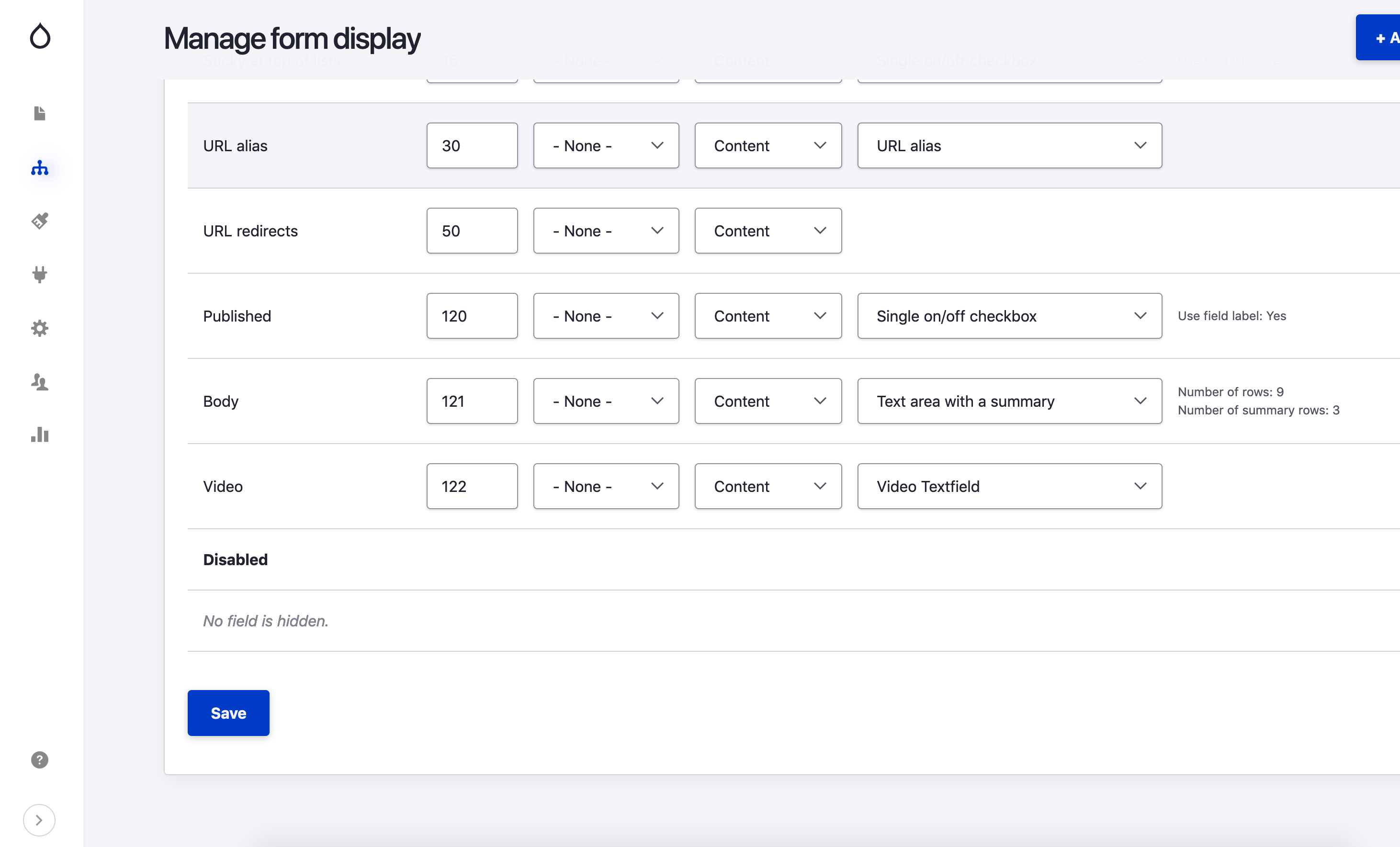 no rearrange draggable option on manage form display [#3150735] | Drupal.org