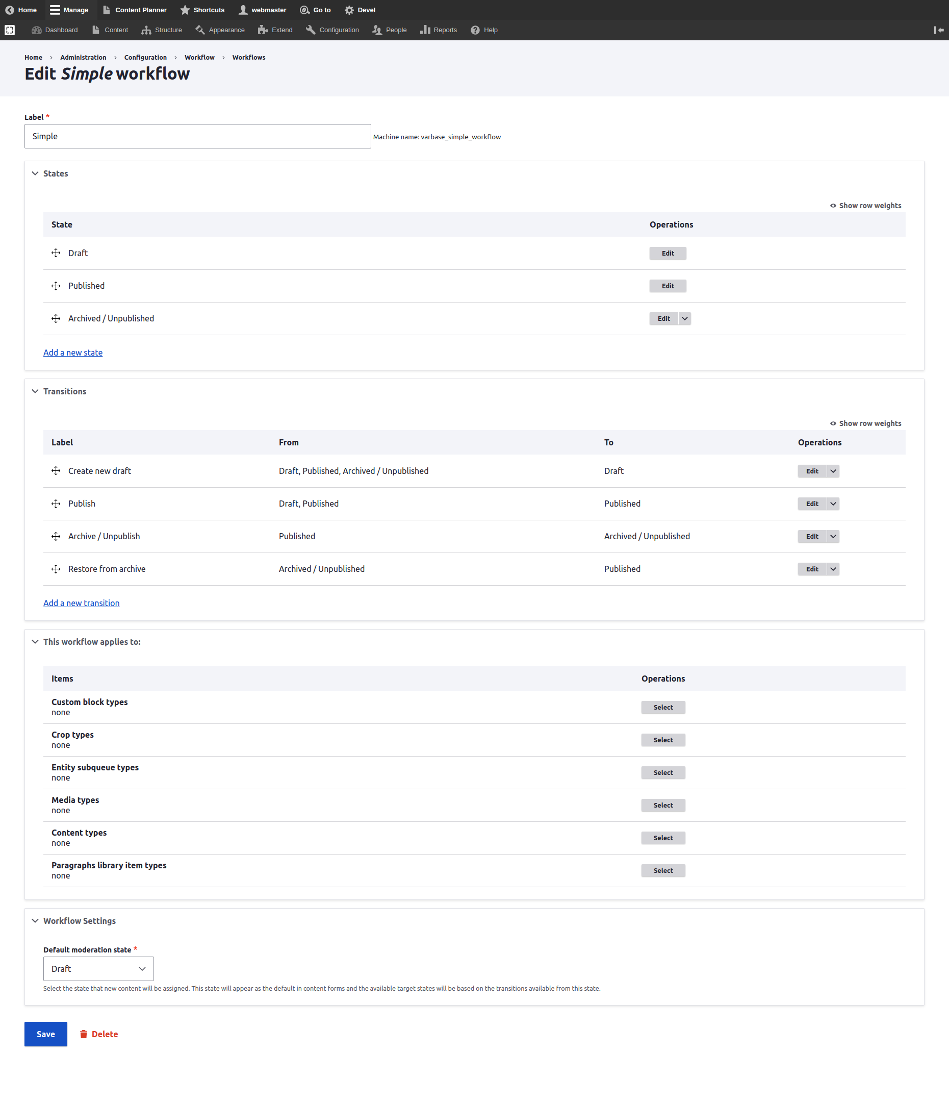 Change default workflow starter config for Simple and Editorial ...