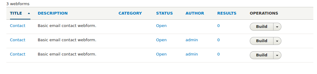 Title and description issues in admin list (/admin/structure/webform ...