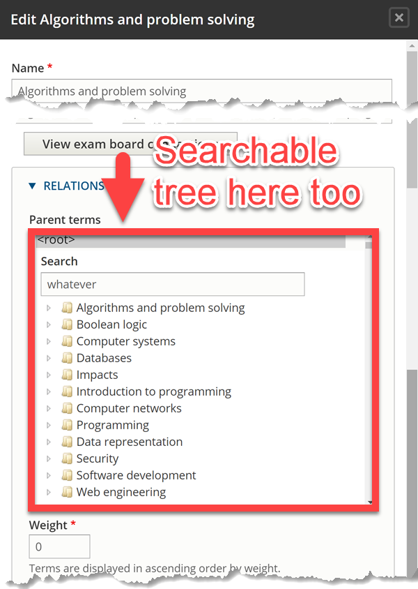Use jsTree for RELATIONS (Parent terms) list on taxonomy form [#3161388] | Drupal.org