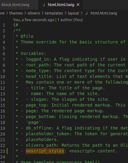 Document [noscript_styles] in the @file documentation of Olivero's html.html.twig [#3176911 ...