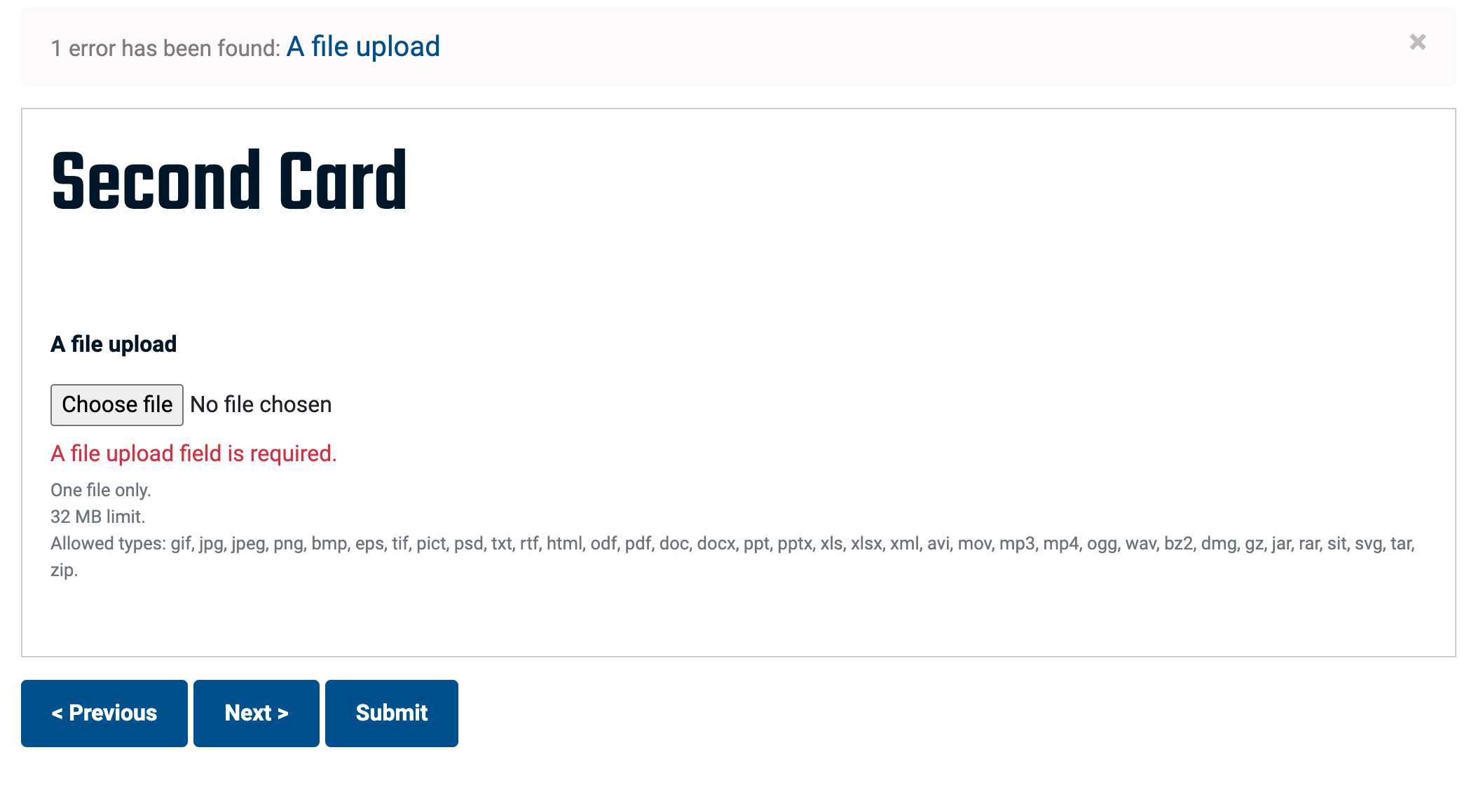Card previous/next buttons shown after server side validation error ...