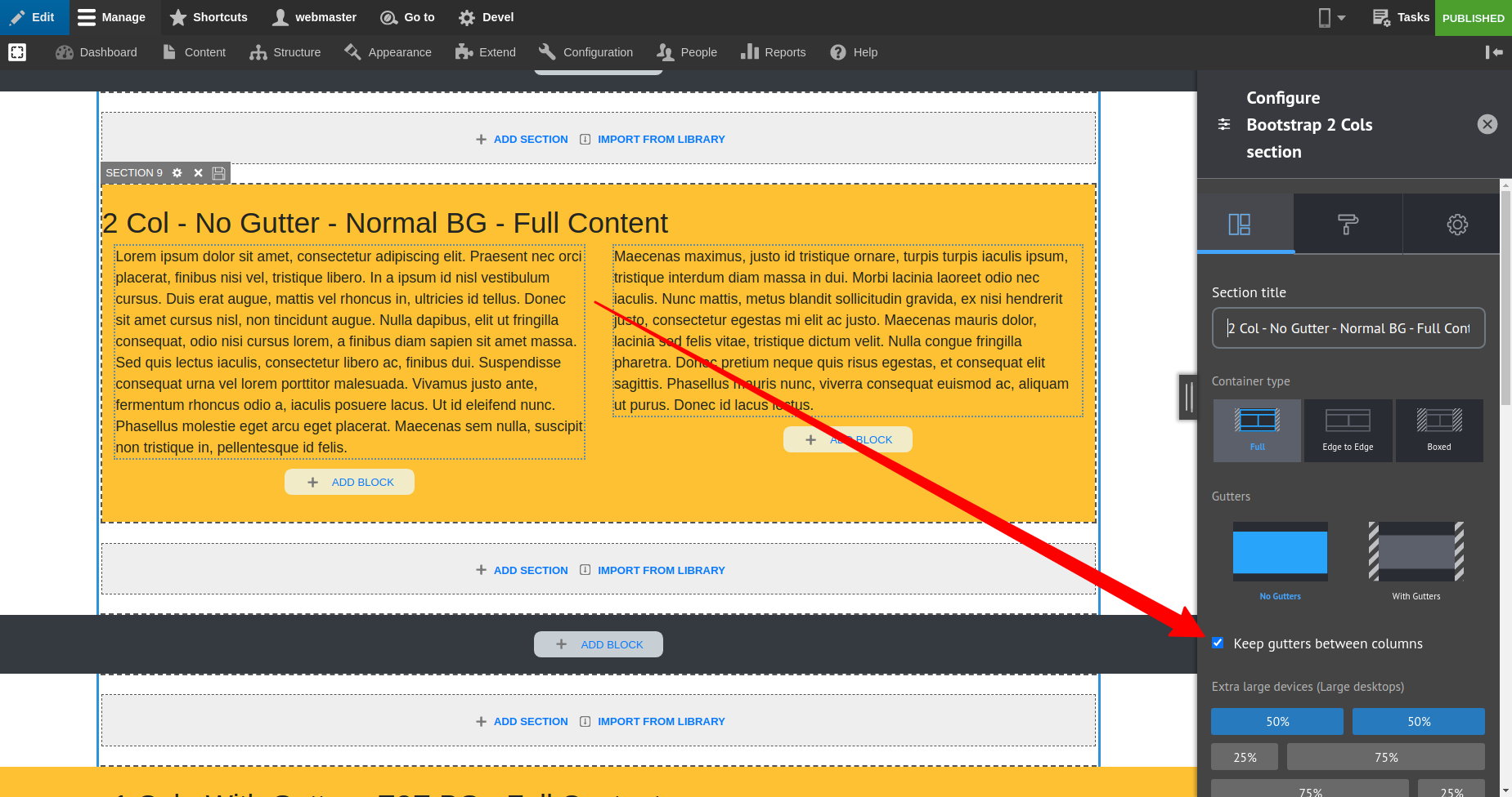 Add a checkbox "Keep gutters between columns" to section layout and Default options for sections ...