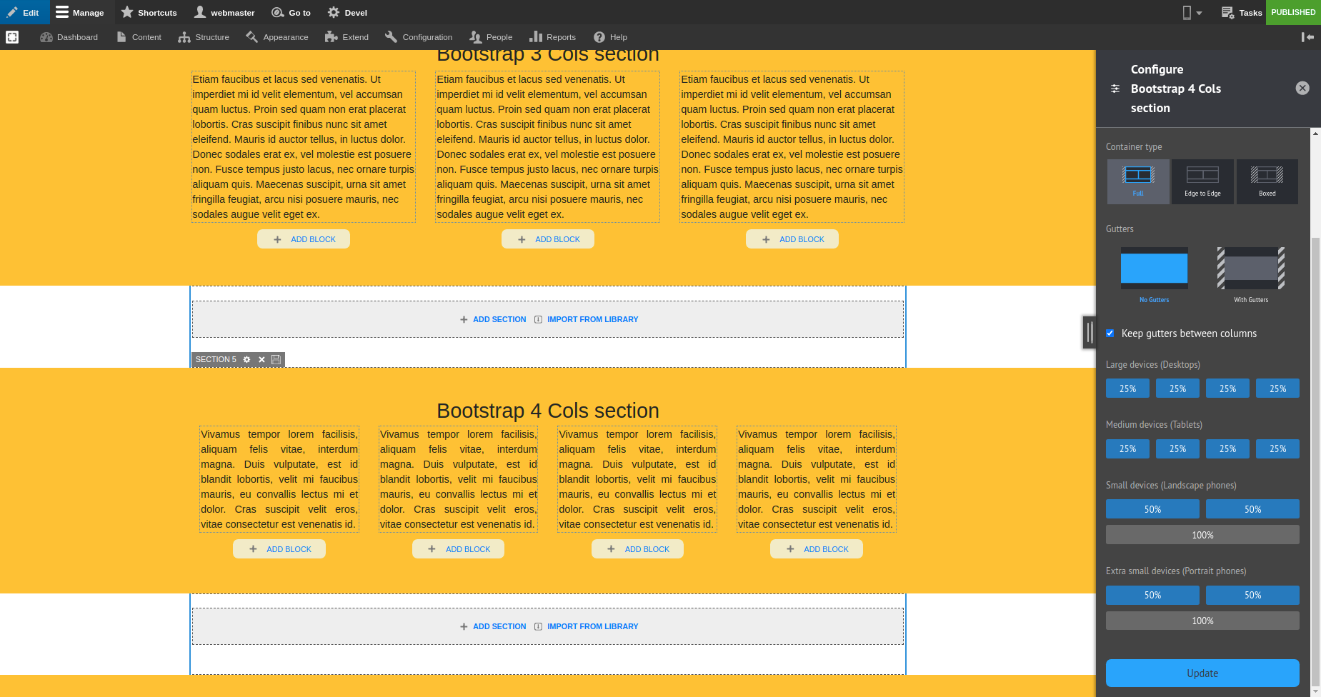 Change Varbase Layout Builder default set of breakpoints, layouts, and styles [#3202838 ...