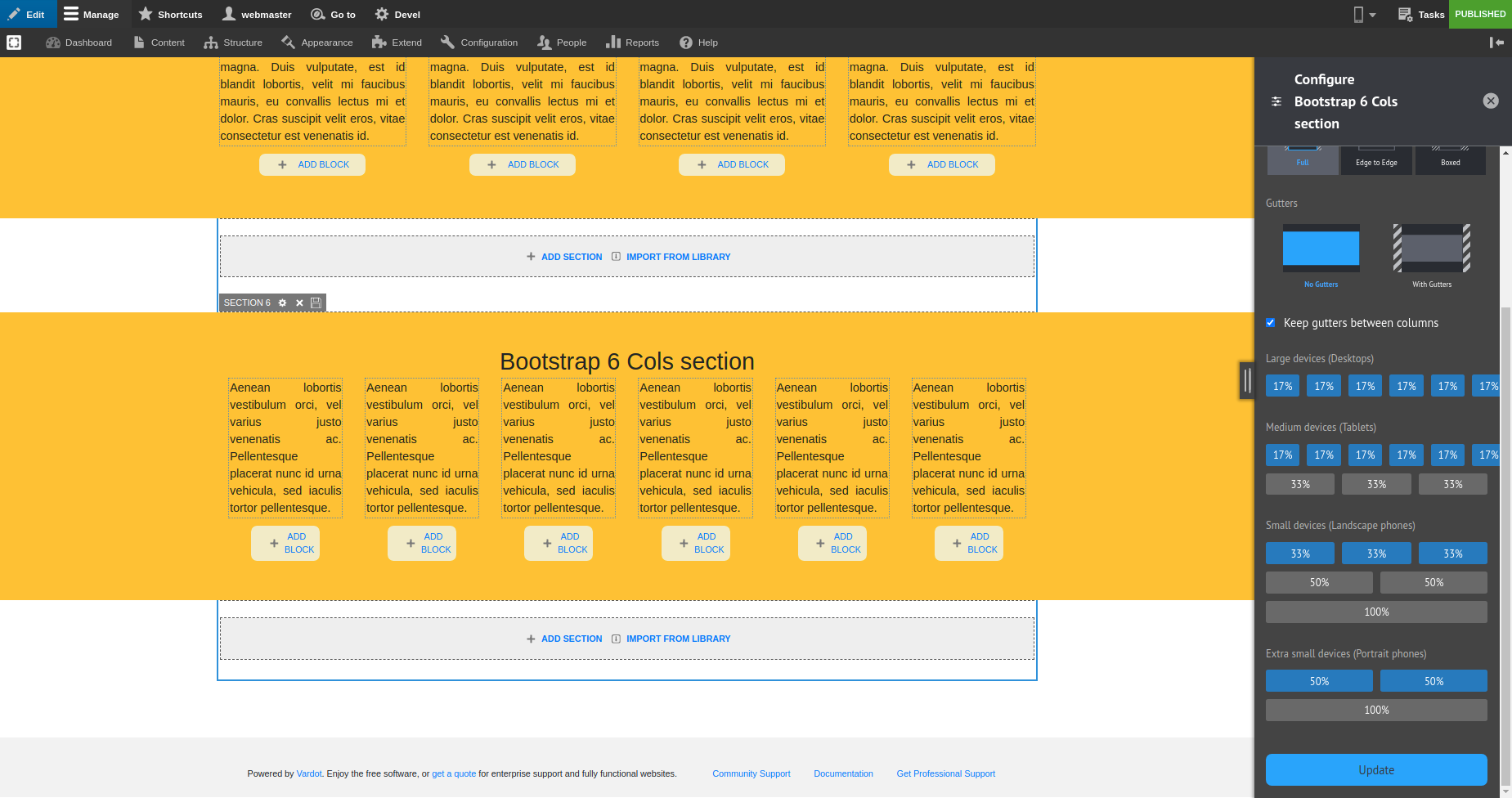 Change Varbase Layout Builder default set of breakpoints, layouts, and styles [#3202838 ...