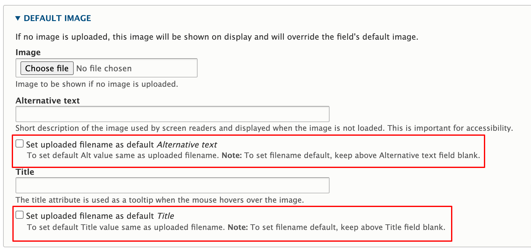 Set filename as a default value to image 'Alt' & 'Title' field [#3203489] | Drupal.org