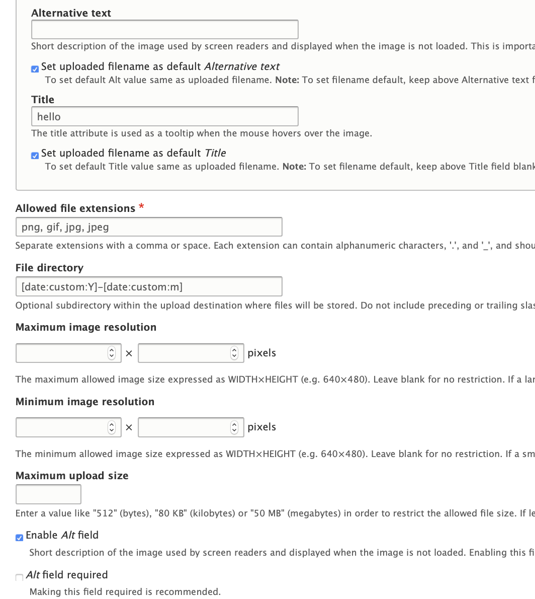 Set filename as a default value to image 'Alt' & 'Title' field [#3203489] | Drupal.org