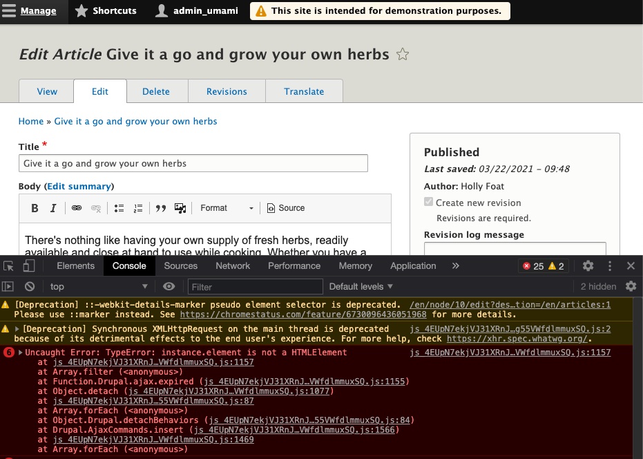 Failed to execute 'contains' on 'Node' [#2705327] | Drupal.org