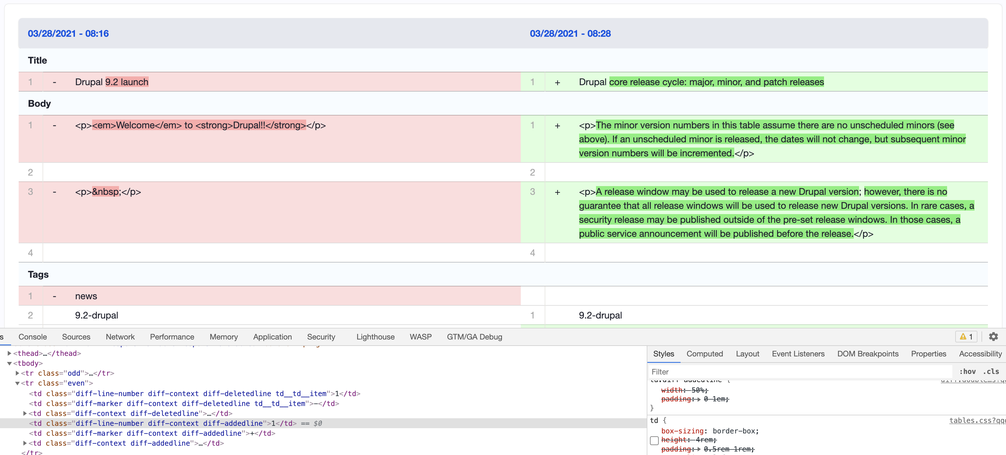 [diff] Compare revisions with Split fields layout [#3206081] | Drupal.org