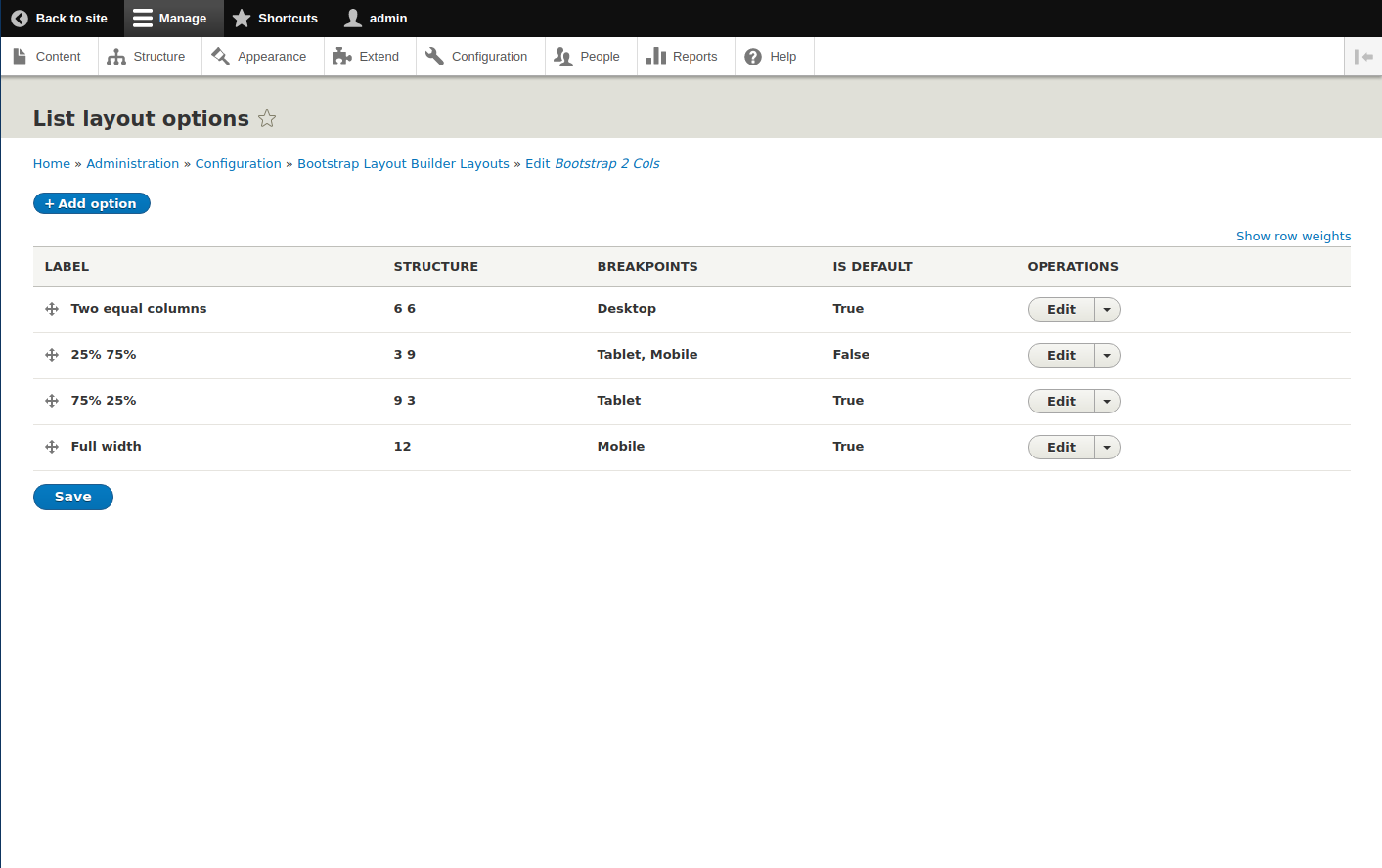 Have a default layout option for new sections on listed breakpoints to use the first key value ...