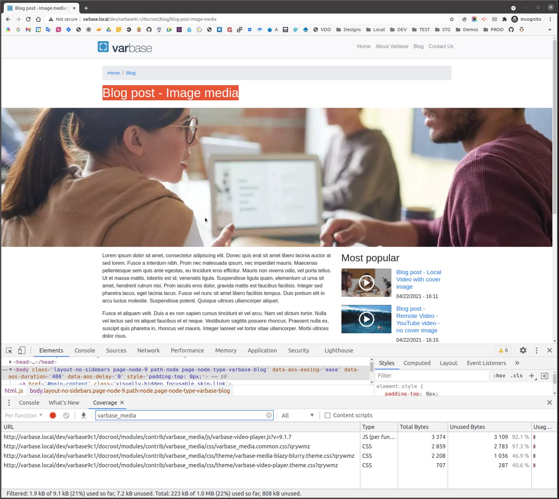 Fix Varbase Media performance code coverage for common or common logged in, or video player ...