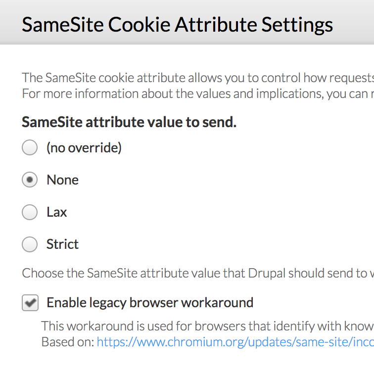 Set samesite cookie attribute for PHP sessions [#3170525] | Drupal.org
