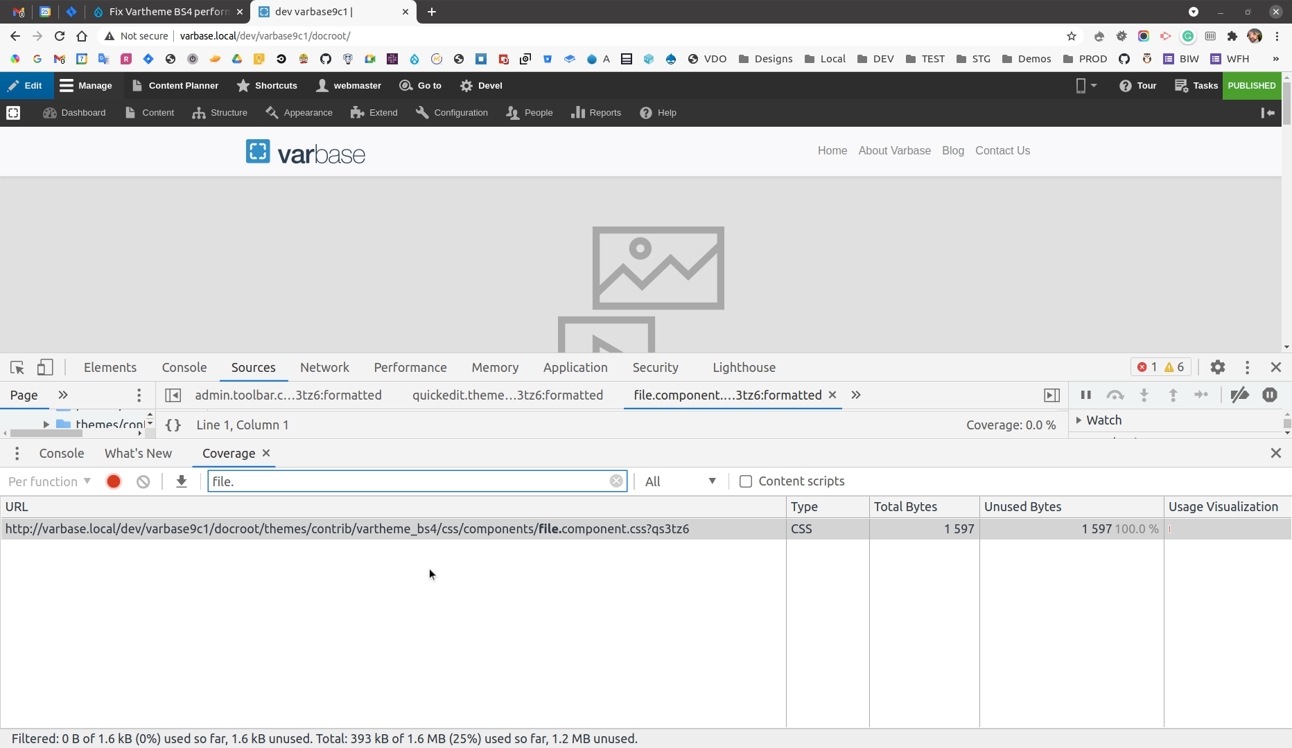 Fix Vartheme BS4 performance code coverage for file component style on pages with no files ...