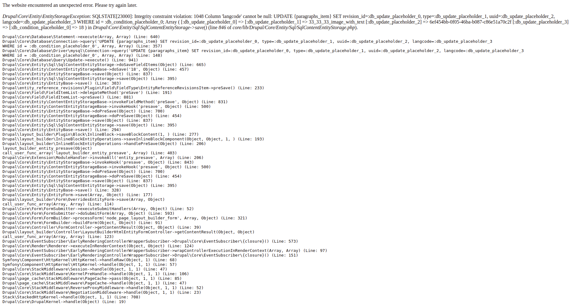 Integrity constraint violation: 1048 Column 'langcode' cannot be null [#2901390] | Drupal.org
