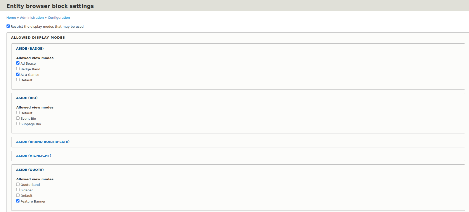Add mechanism to limit allowable view modes [#3219376] | Drupal.org