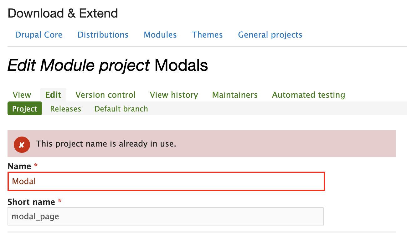 Update project name to "Modal" [#3221273] | Drupal.org