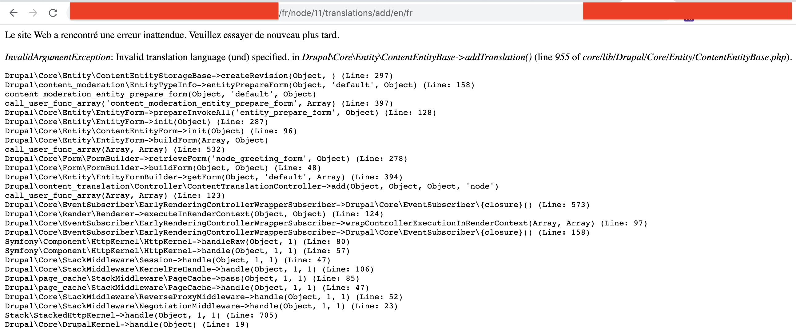HTTP 500 - InvalidArgumentException: Invalid translation language ...